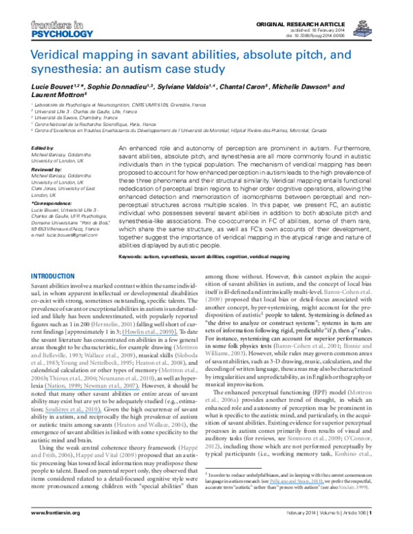 (PDF) Veridical mapping in savant abilities, absolute pitch, and ...