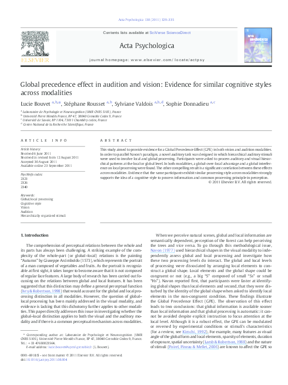(PDF) Global precedence effect in audition and vision: Evidence for similar cognitive styles ...