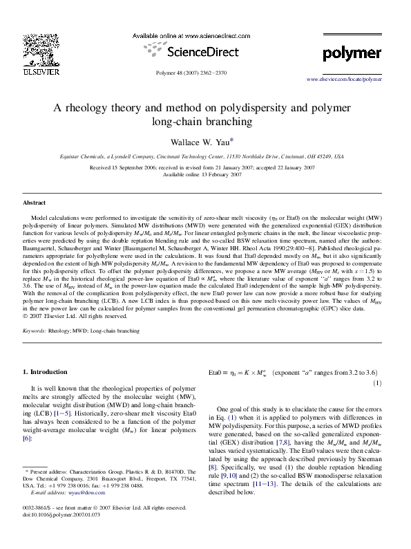 (PDF) A rheology theory and method on polydispersity and polymer long ...