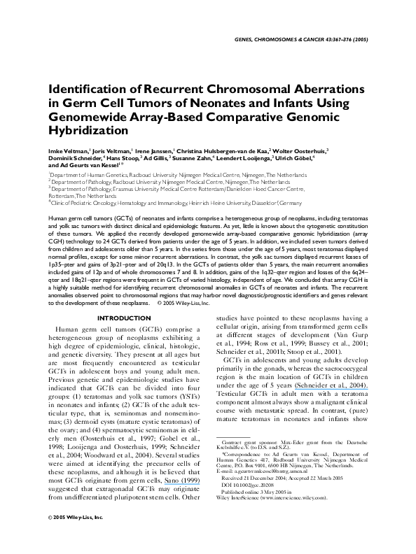 Pdf Identification Of Recurrent Chromosomal Aberrations In Germ Cell Tumors Of Neonates And