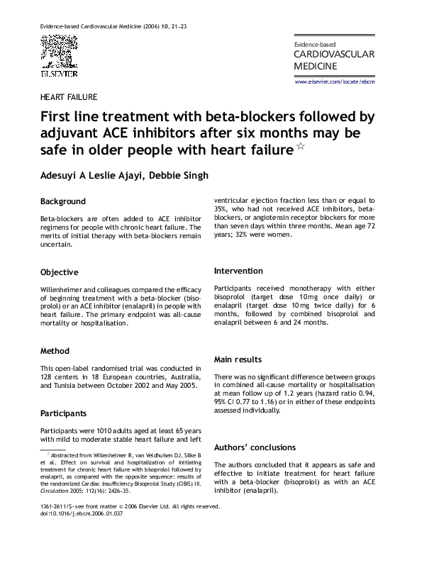 (PDF) First line treatment with beta-blockers followed by adjuvant ACE ...