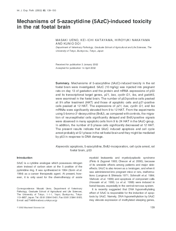 (PDF) Mechanisms of 5-azacytidine (5AzC)-induced toxicity in the rat ...