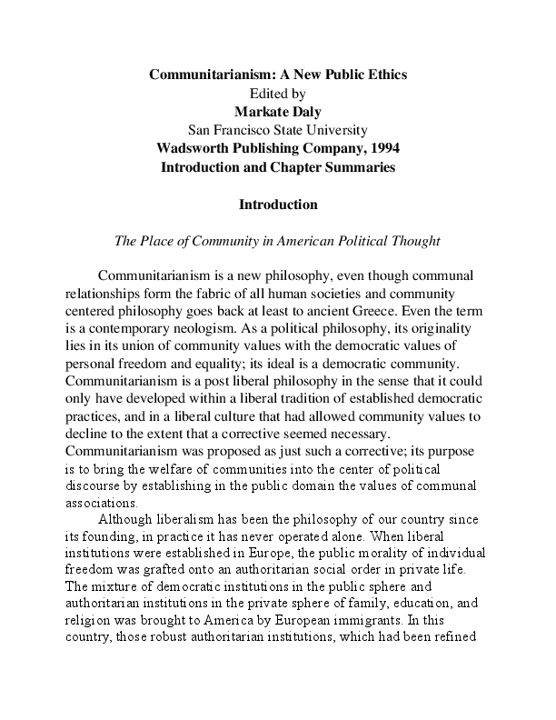 (DOC) Communitarianism: A New Public Ethics