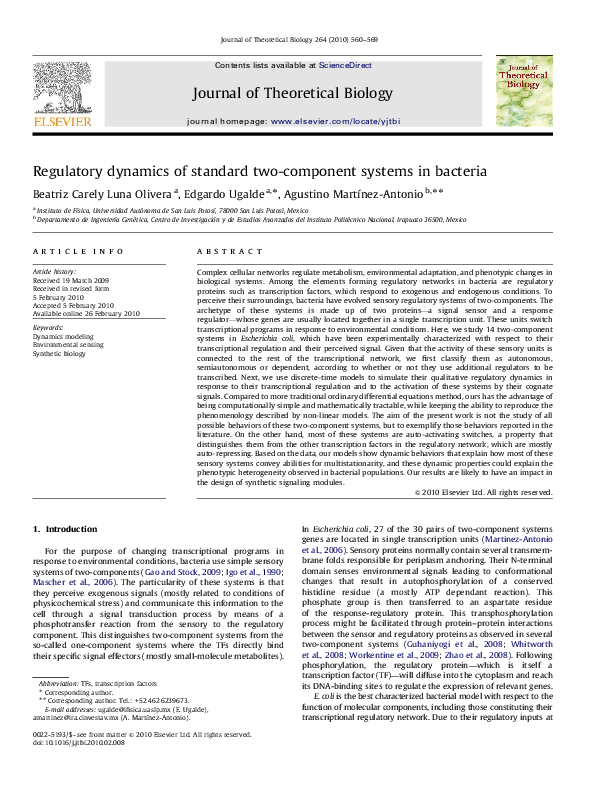 (PDF) Regulatory dynamics of standard two-component systems in bacteria
