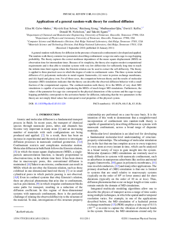 Pdf Applications Of A General Random Walk Theory For Confined Diffusion