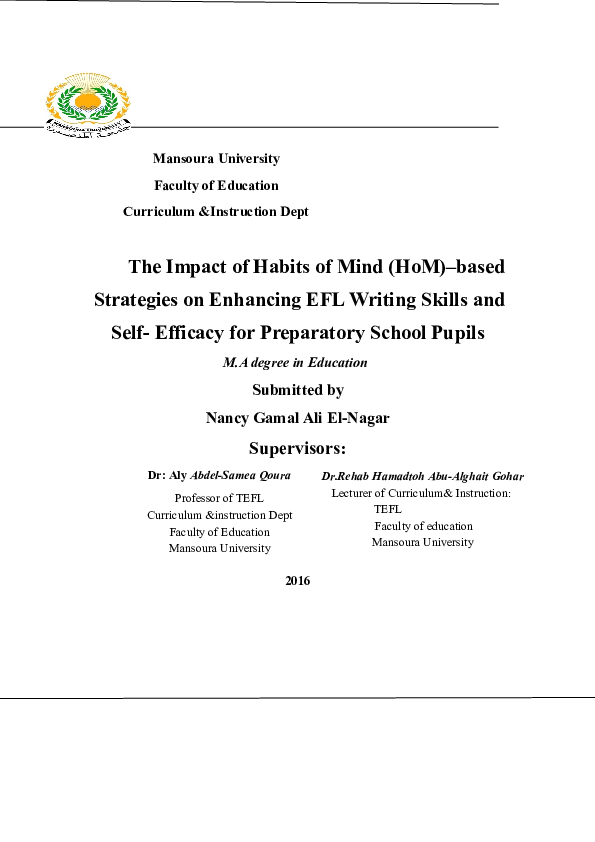 (DOC) The Impact of Habits of Mind (HoM)–based Strategies on Enhancing EFL Writing Skills and ...