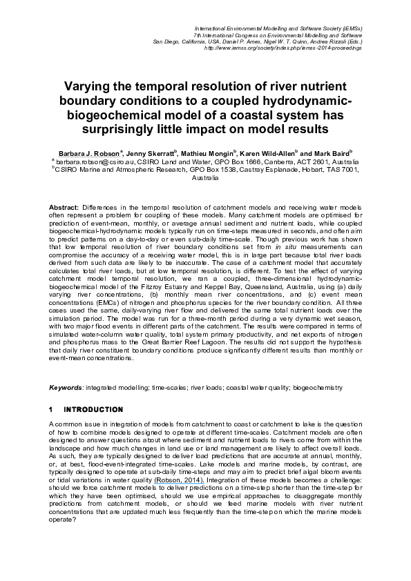 Pdf Varying The Temporal Resolution Of River Nutrient Boundary Conditions To A Coupled