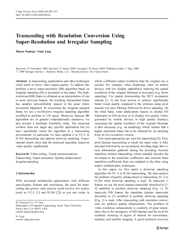 Pdf Transcoding With Resolution Conversion Using Super Resolution And
