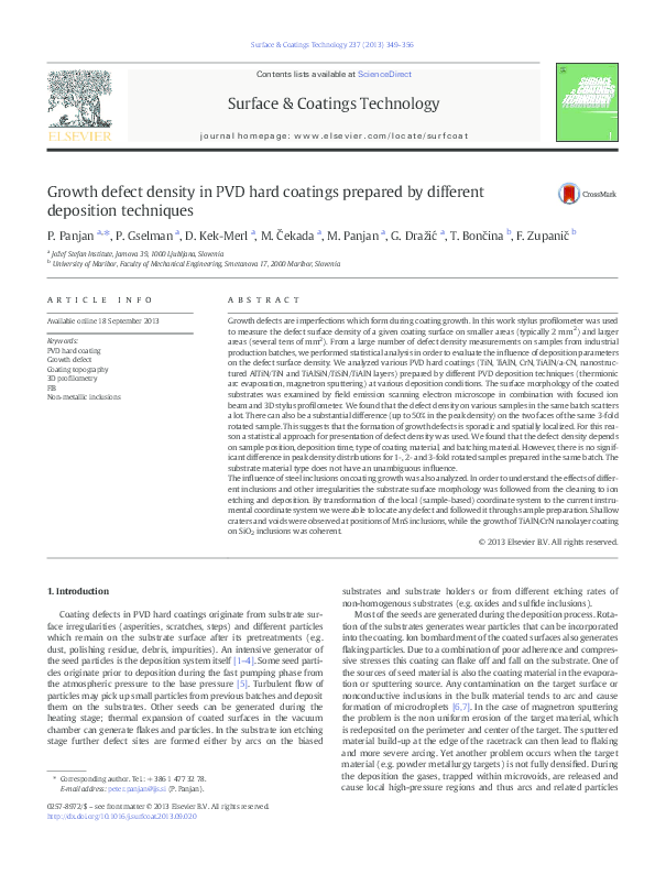 (PDF) Growth defect density in PVD hard coatings prepared by different ...