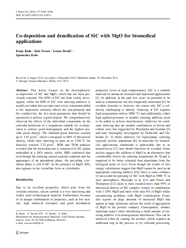 (PDF) Co-deposition and densification of SiC with MgO for biomedical ...