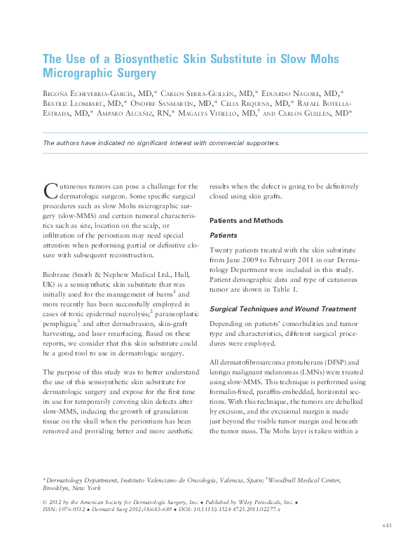 (PDF) The Use of a Biosynthetic Skin Substitute in Slow Mohs ...