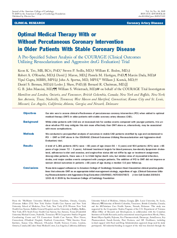 (PDF) Optimal Medical Therapy With or Without Percutaneous Coronary ...
