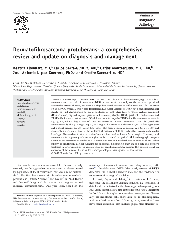 (PDF) Dermatofibrosarcoma protuberans: a comprehensive review and update on diagnosis and management