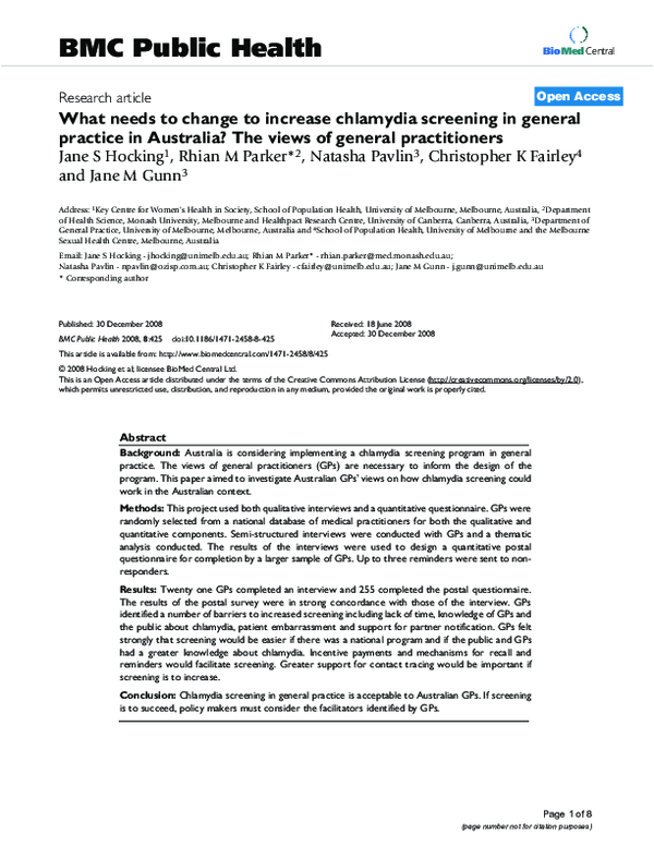 (PDF) A review of current practices to increase Chlamydia screening in the community - a ...