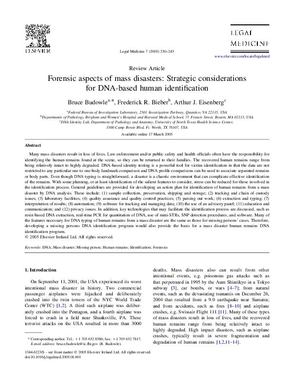 (PDF) Forensic aspects of mass disasters: Strategic considerations for ...