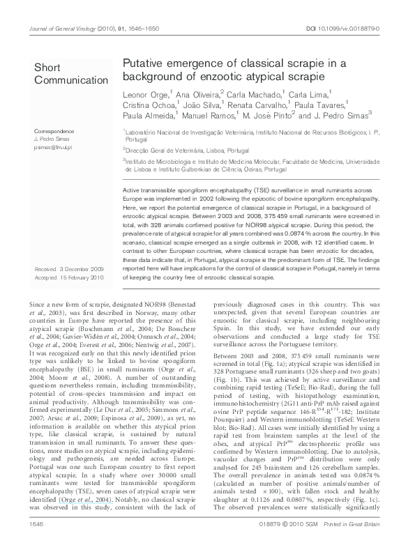 (PDF) Putative emergence of classical scrapie in a background of ...