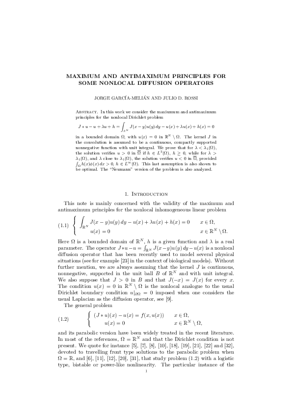 (PDF) Maximum and antimaximum principles for some nonlocal diffusion operators