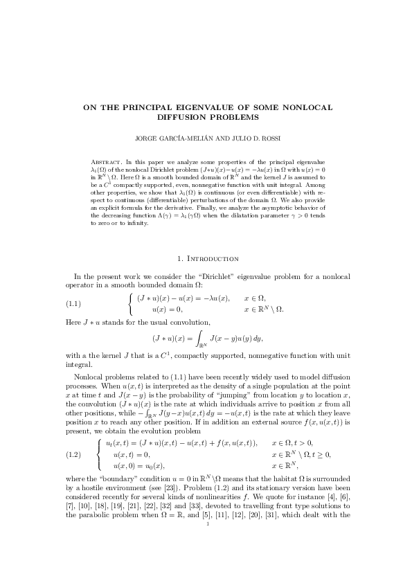 (PDF) On the principal eigenvalue of some nonlocal diffusion problems