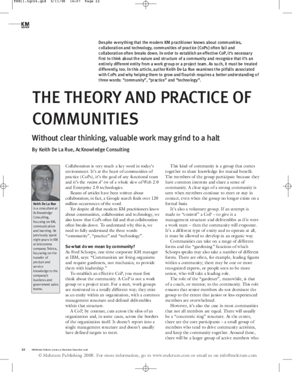 (PDF) The theory and practice of communities