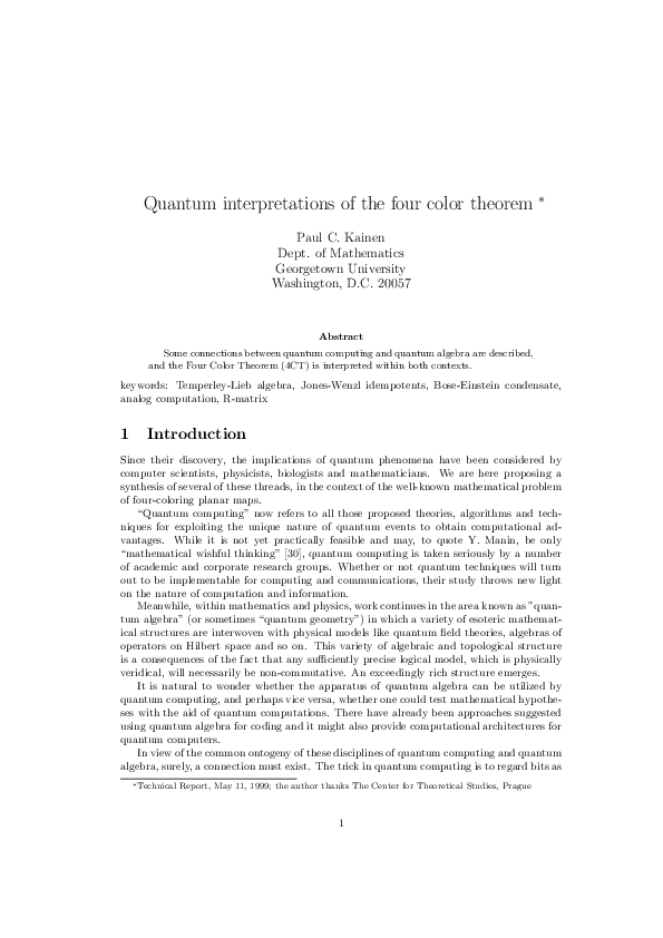 (PDF) Quantum interpretations of the four color theorem | Paul Kainen ...