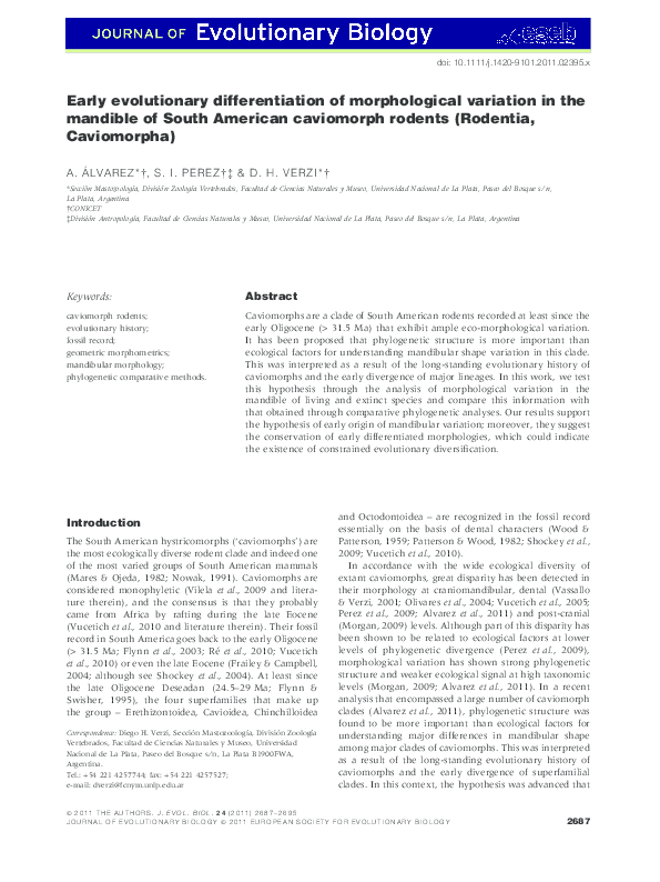 (PDF) Early evolutionary differentiation of morphological variation in ...