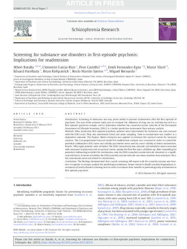 (PDF) Screening for substance use disorders in first-episode psychosis ...
