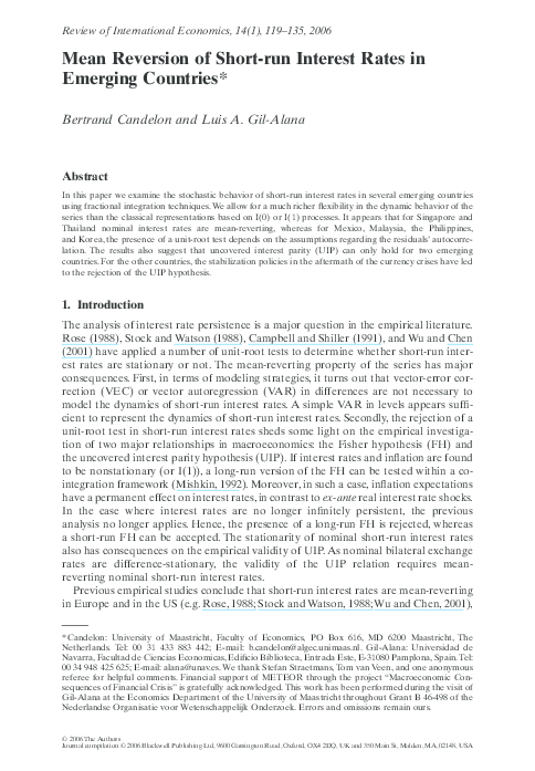 (PDF) Mean Reversion of Short-run Interest Rates in Emerging Countries ...