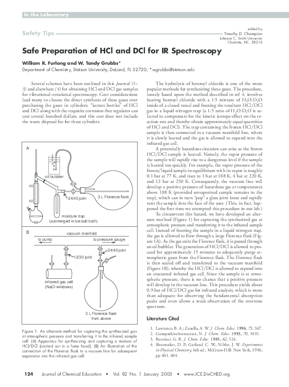 (PDF) Safe Preparation of HCl and DCl for IR Spectroscopy