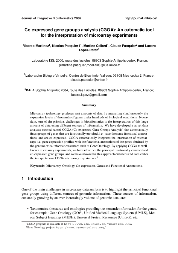 (PDF) Co-expressed gene groups analysis (cgga): An automatic tool for the interpretation of ...