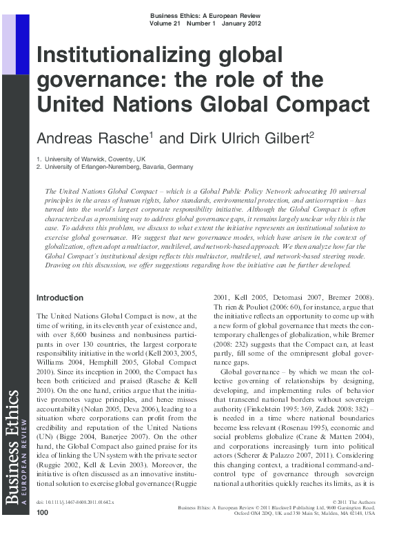 (PDF) Institutionalizing global governance: the role of the United ...