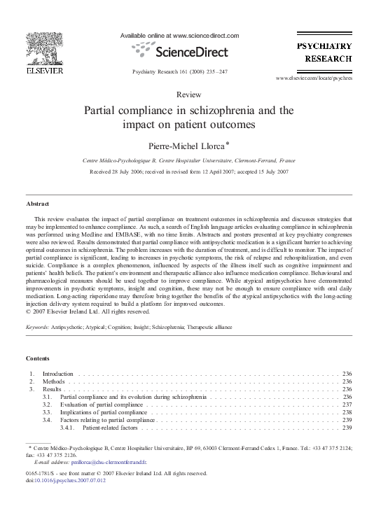 (PDF) Partial compliance in schizophrenia and the impact on patient ...