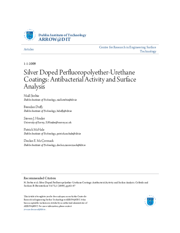 (PDF) Silver doped perfluoropolyether-urethane coatings: Antibacterial activity and surface analysis