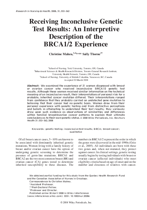 (PDF) Receiving inconclusive genetic test results: An interpretive ...