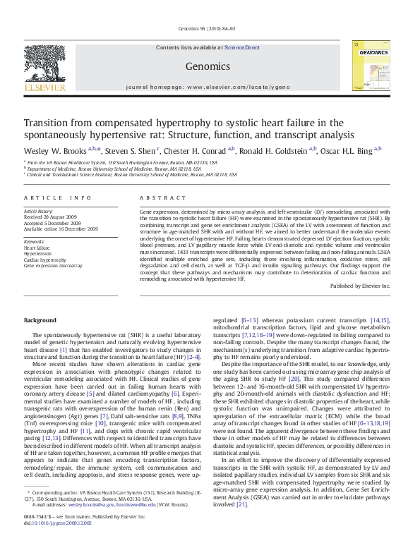 (PDF) Transition from compensated hypertrophy to systolic heart failure ...