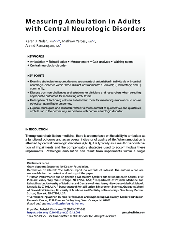(PDF) Measuring ambulation in adults with central neurologic disorders