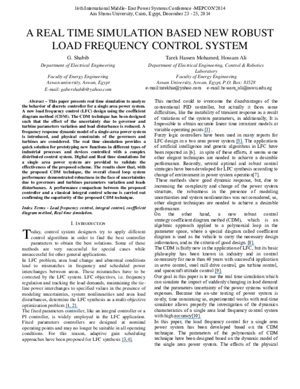 (PDF) A Real Time Simulation Based New Robust Load Frequency Control System