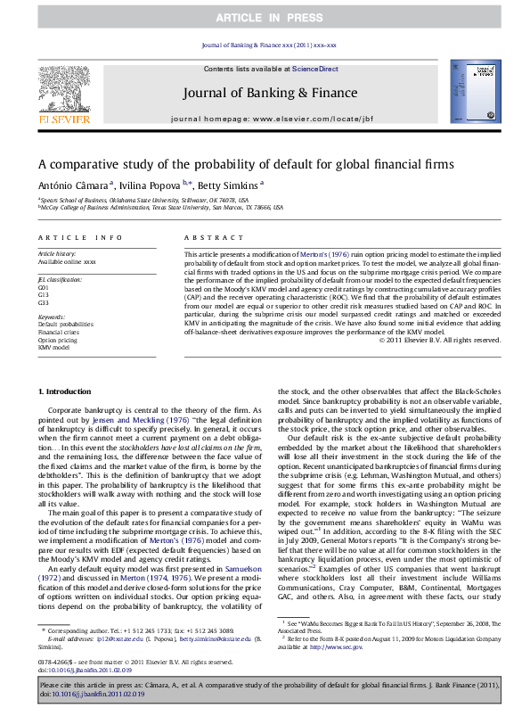 (PDF) A comparative study of the probability of default for global ...