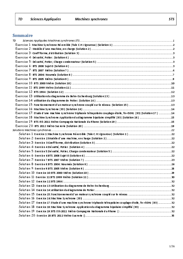 (PDF) TD Sciences Appliquées Machines synchrones STS