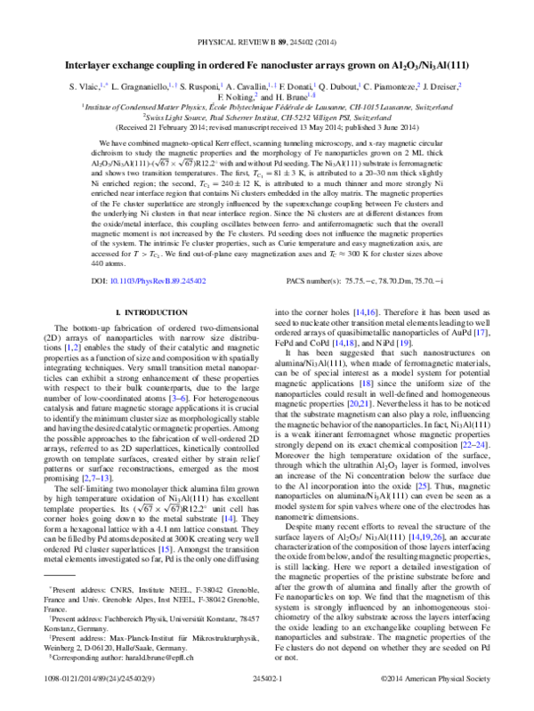 (PDF) Interlayer exchange coupling in ordered Fe nanocluster arrays grown on Al 2 O 3 / Ni 3 Al ...