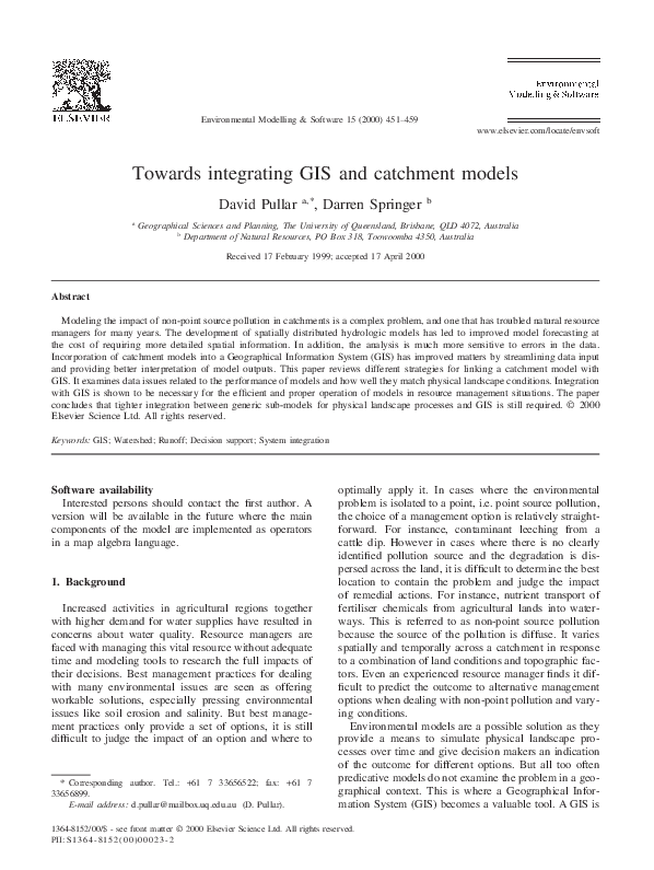 (PDF) Towards integrating GIS and catchment models