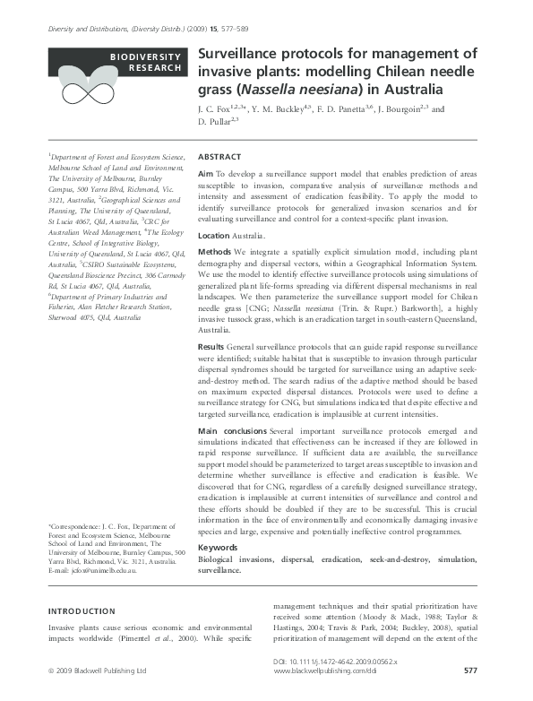 (PDF) Surveillance protocols for management of invasive plants ...