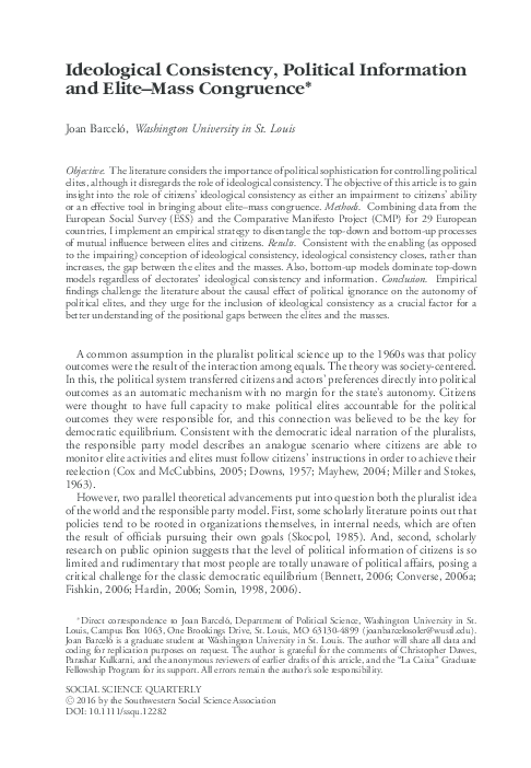 (PDF) Ideological Consistency, Political Information and Elite - Mass ...