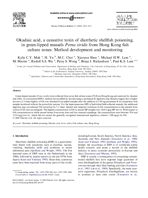 (PDF) Okadaic acid, a causative toxin of diarrhetic shellfish poisoning ...