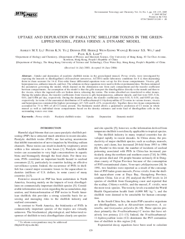 (PDF) UPTAKE AND DEPURATION OF PARALYTIC SHELLFISH TOXINS IN THE GREEN ...