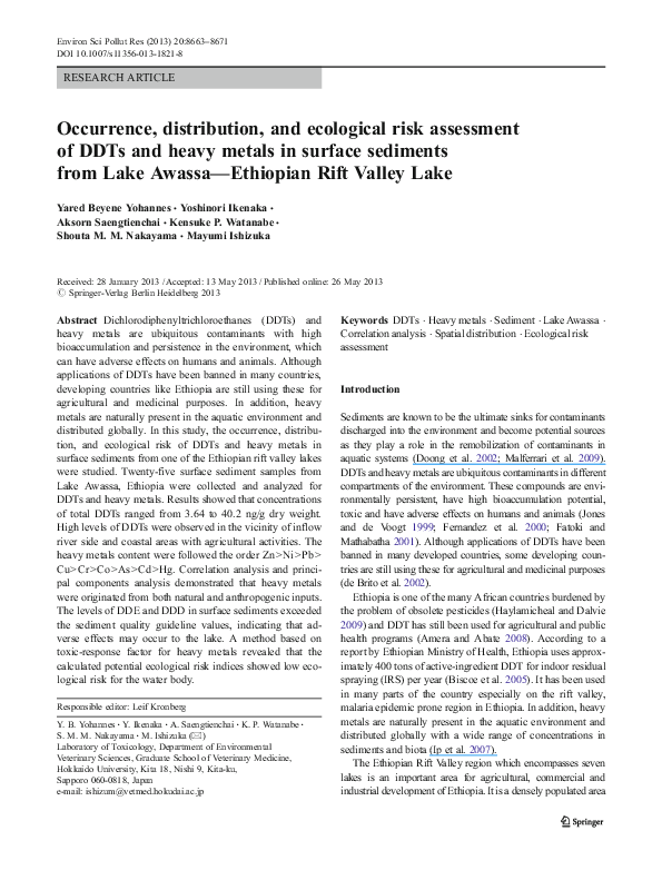 (PDF) Occurrence, distribution, and ecological risk assessment of DDTs and heavy metals in ...