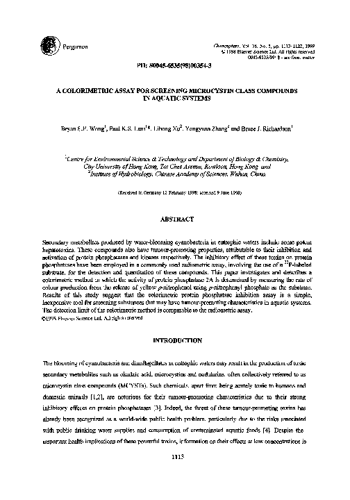 (PDF) A colorimetric assay for screening microcystin class compounds in ...