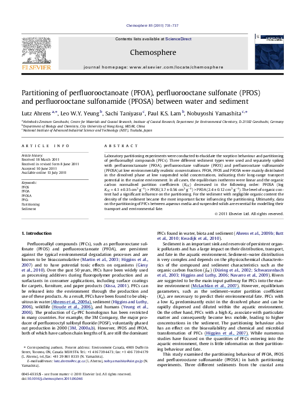 (PDF) Partitioning of perfluorooctanoate (PFOA), perfluorooctane ...