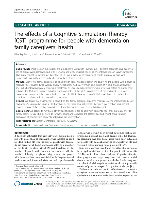 (PDF) The effects of a Cognitive Stimulation Therapy [CST] programme ...