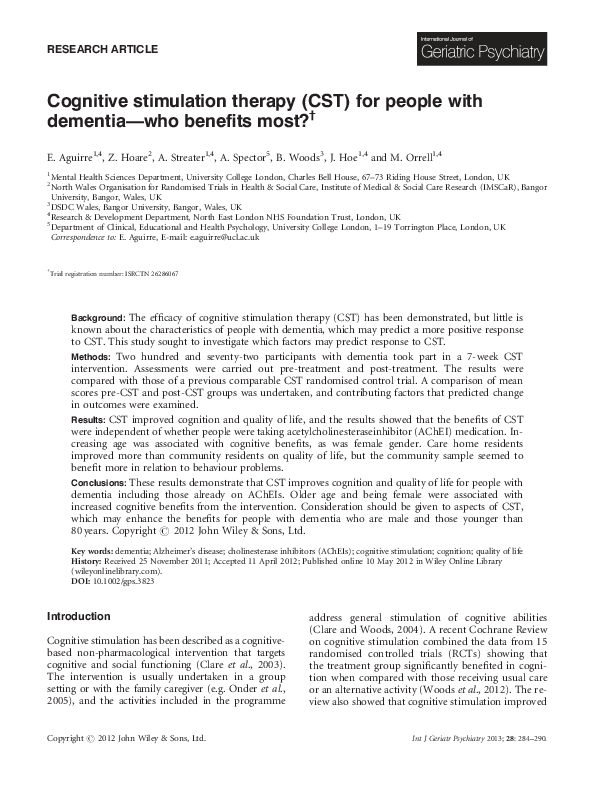 (PDF) Cognitive stimulation therapy (CST) for people with dementia-who ...