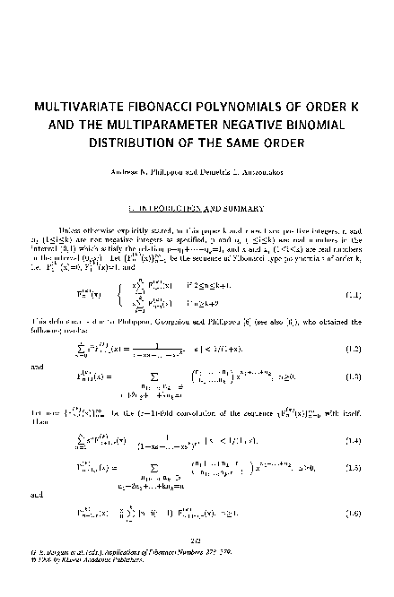 (PDF) Multivariate Fibonacci Polynomials of Order K and the Multiparameter Negative Binomial ...